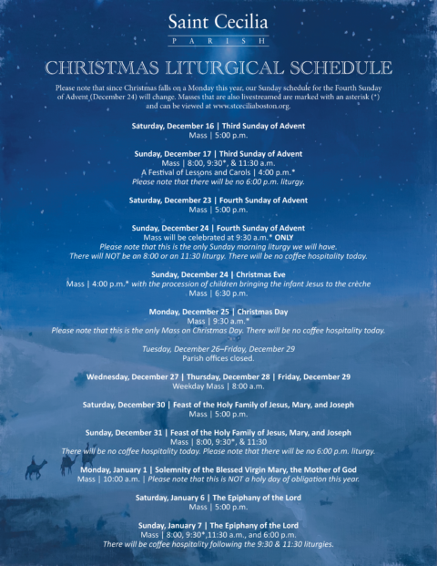 2023 Christmas Liturgical Schedule - Saint Cecilia Parish