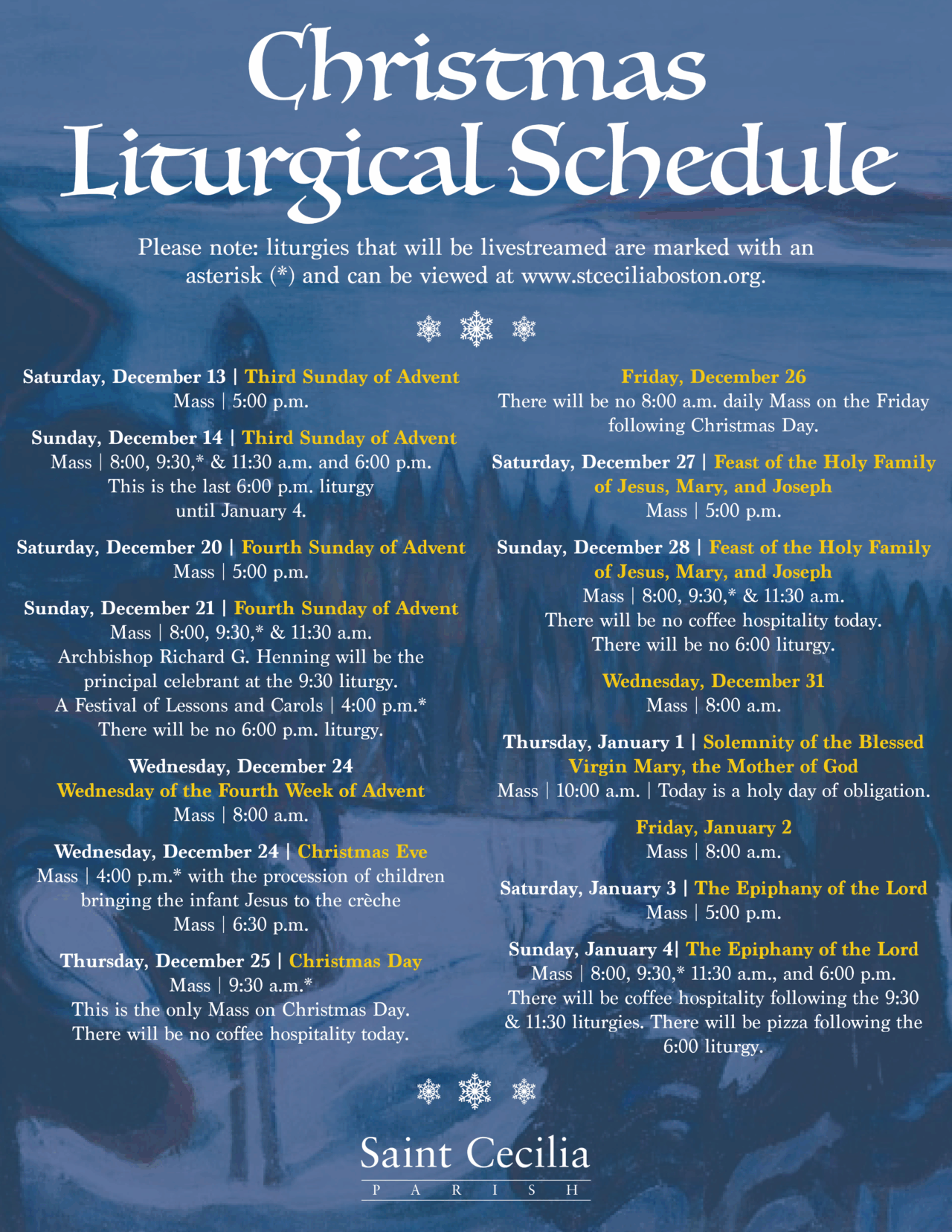 2025 Christmas Liturgical Schedule - Saint Cecilia Parish